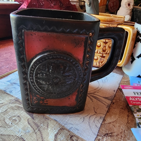 Dining | Vintage Red Black Square Shaped Coffee Mug | Poshmark